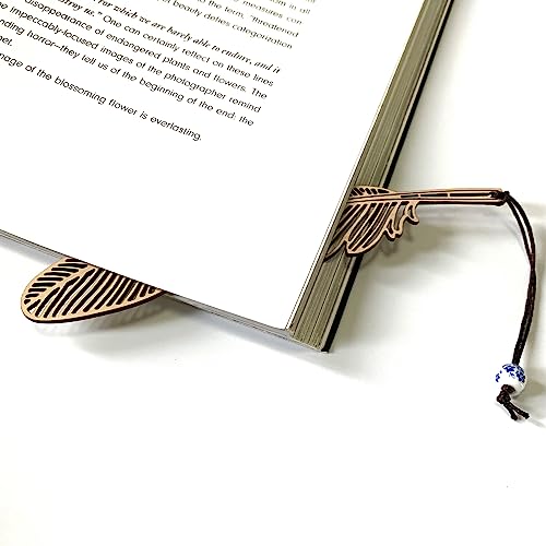 Zllada Wood Feather Bookmarks - 4 Pieces Wooden Bookmarks for Women Men
