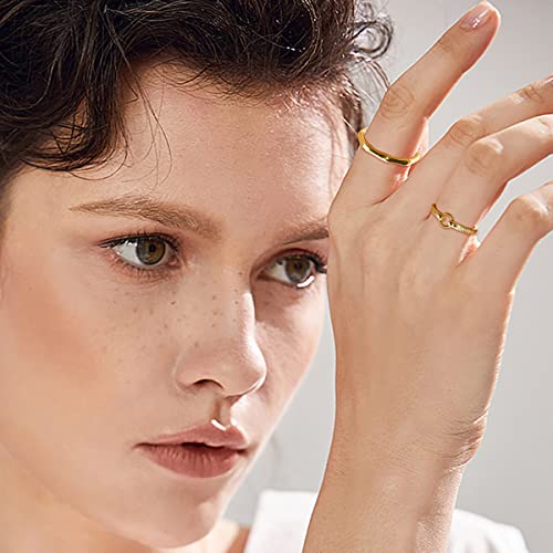 Subiceto 10PCS 14K Gold Plated Stacking Rings for Women Teens Stackable Knuckle Gold Band Ring Simple Plain Twist Thumb Thin Gold Rings Pack Wave Heart Joint Finger Ring Set Size 9