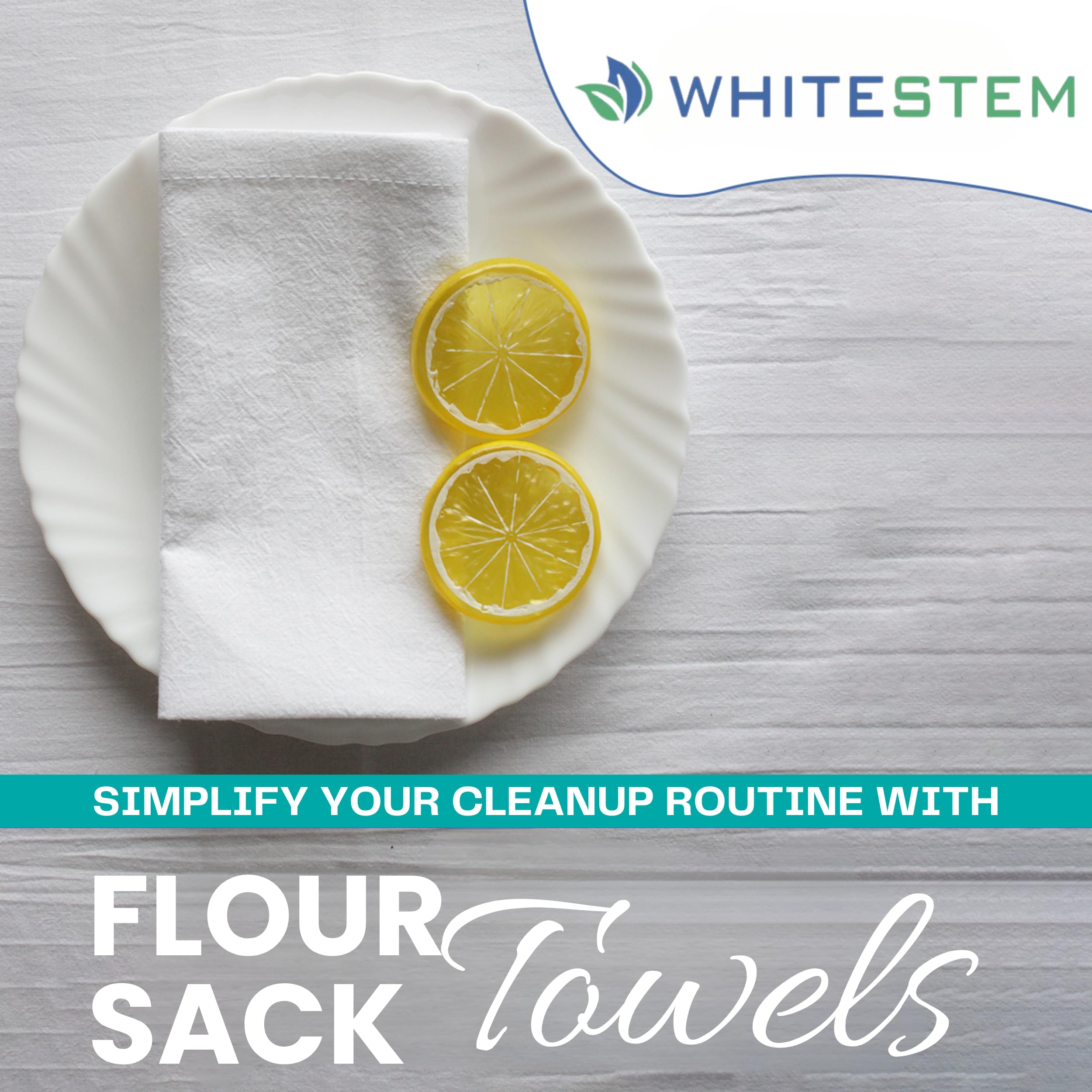 WHITESTEM Flour Sack Dish Towels | 13βX13β | 25-Pack | White | 130 Thread Count Ring Spun Cotton, Blank Towels for Easter, Kitchen Dish Towels, Kitchen Towels, Hand Towels, Tea Towels and Dish Cloths
