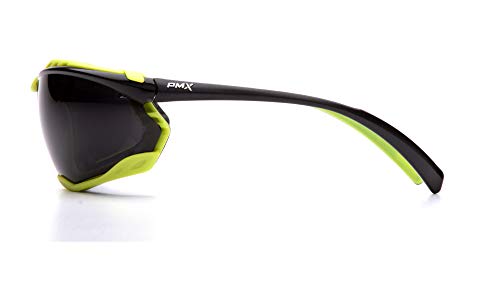 Pyramex Proximity Safety Glasses Dark Gray H2MAX Anti-Fog Lens Black Lime Frame