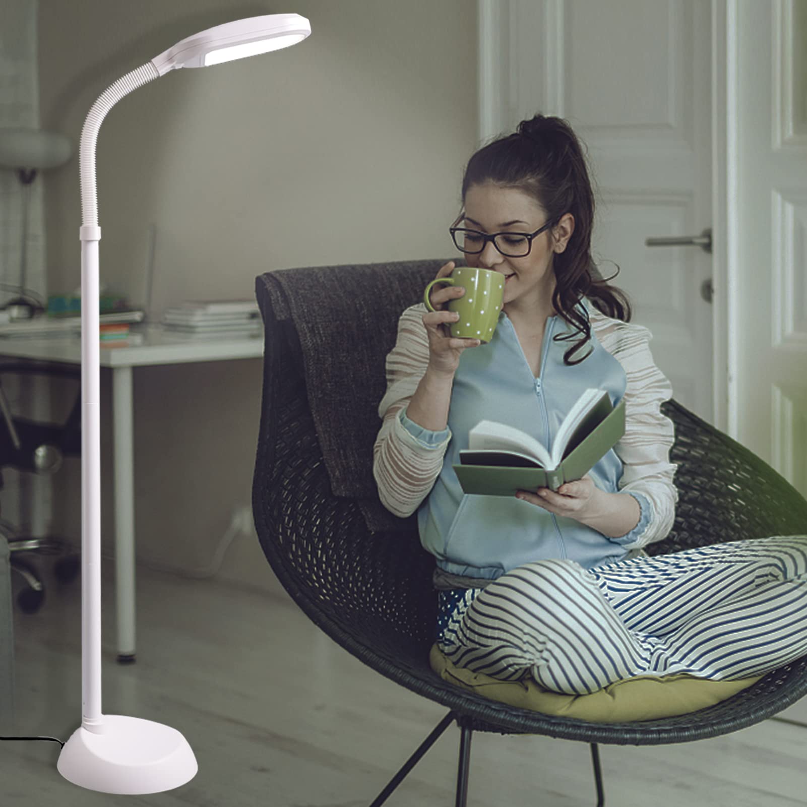 UMPOOL Bright LED Floor Lamp with HI-Off-Low Switch 2-Level Brightness 12W 63 Inches Tall for Living Room & Bedroom Reading, Repair, Crafts, Sewing etc. (White)