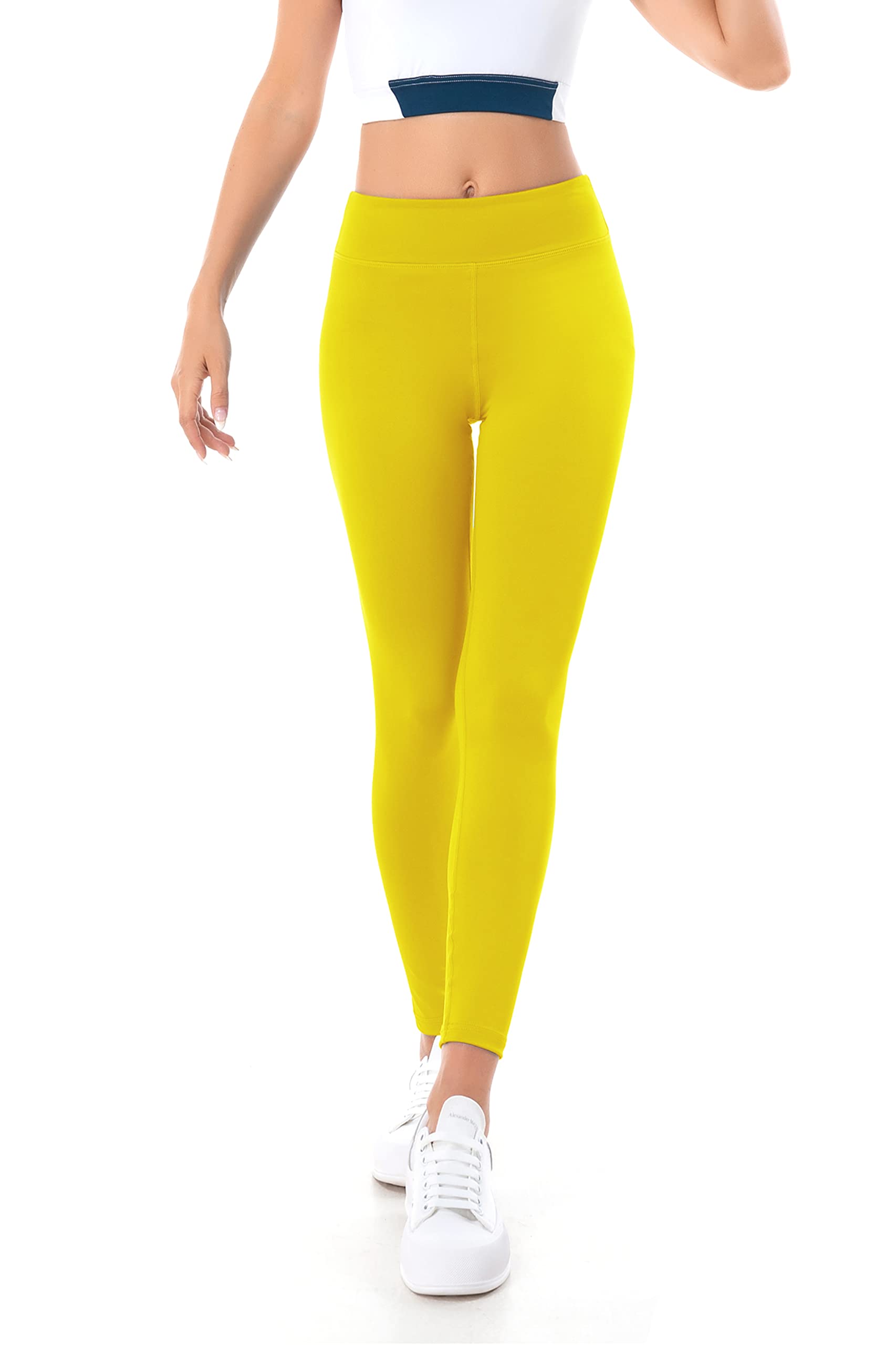 Women's High Waist Leggings Lightweight Tummy Control Yoga Soft Workout Pants for Gym,(Yellow S)