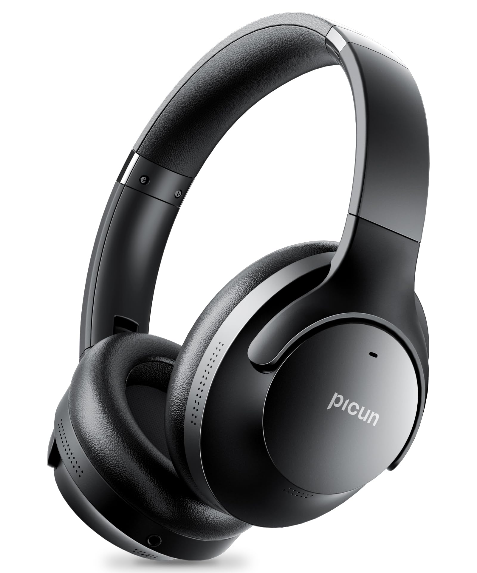 Picun Active Noise Cancelling Headphones with Built-in Microphone, 40H Playing Time Deep Bass Bluetooth Wireless Over Ear Foldable Headphones for Travel, Home, Office, Gym (Black)