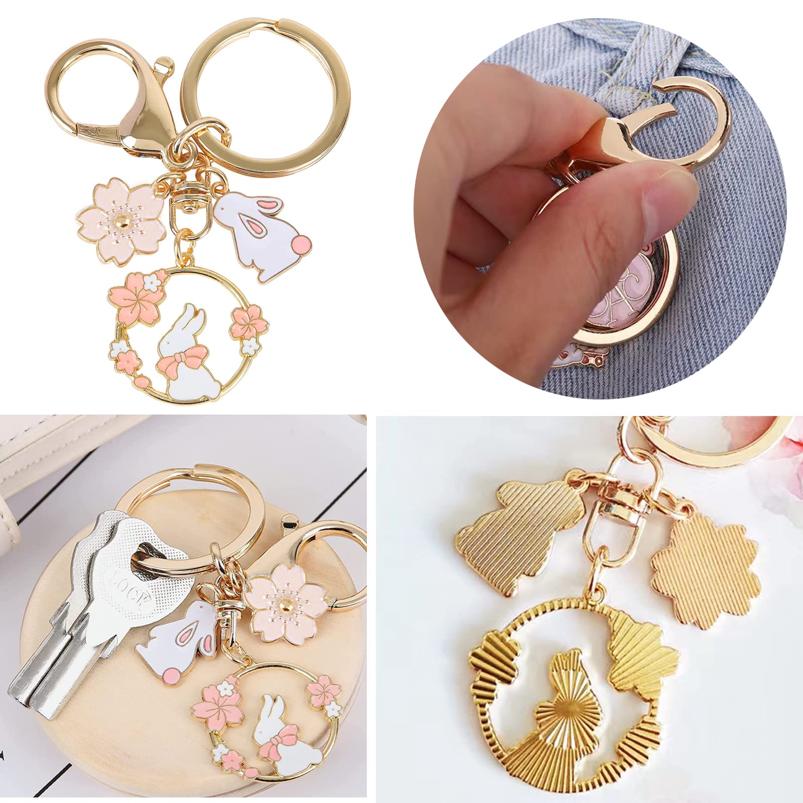 VUKWOO Cute Bunny Keychain and Metal Rabbit Bookmark,Kawaii Keychain with Rabbit and Cherry Blossom,Bunny Charm for Backpack/Keychain/Wallet/Purse