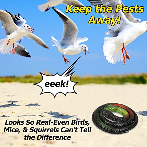 Rubber Snakes to Keep Birds Away - Realistic Fake Rubber Snakes for Garden Props to Scare Birds, Squirrels, Mice and Pranks (4 Pieces)