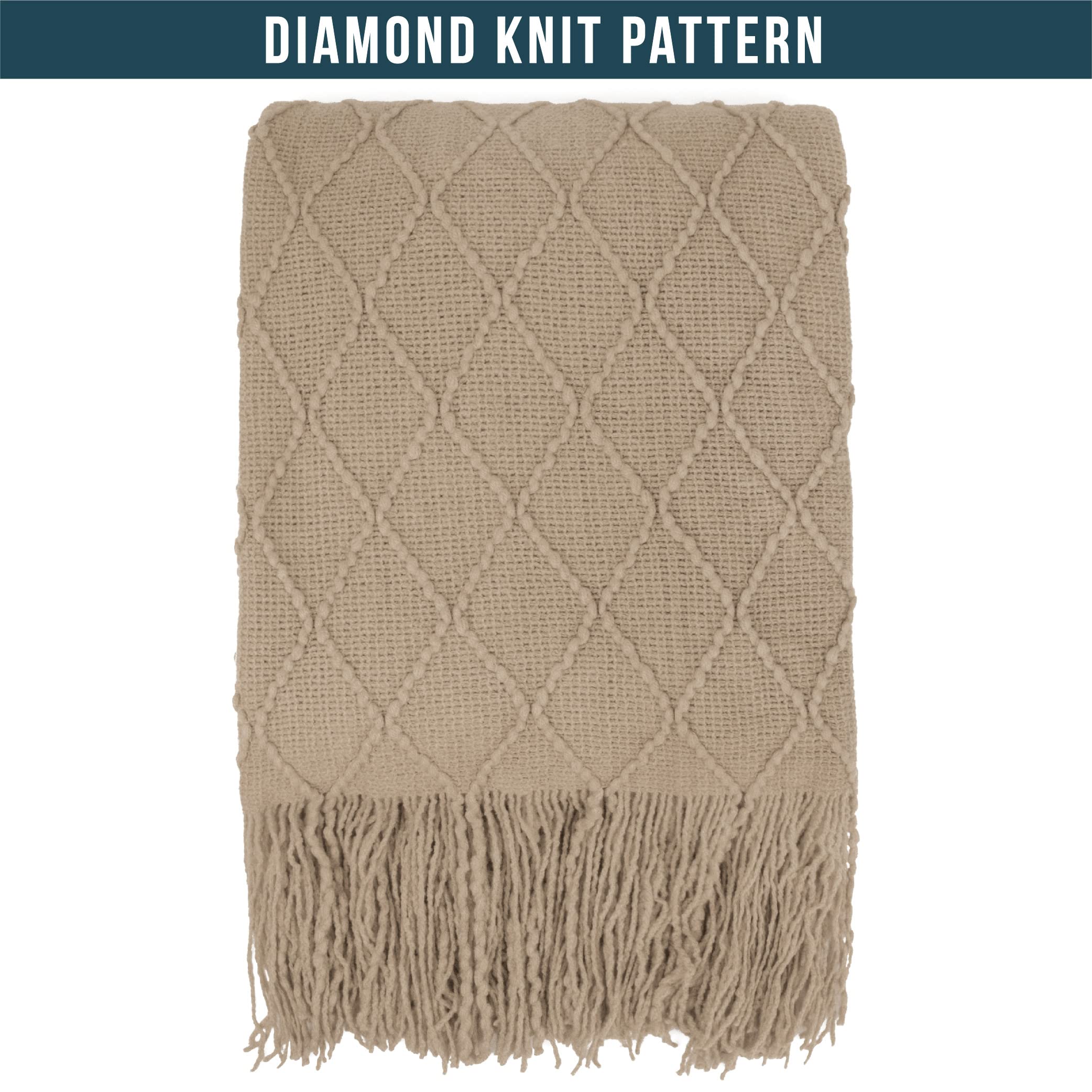 PAVILIA Tan Taupe Knit Throw Blanket Couch, Soft Knitted Boho Farmhouse Home Decor Woven Throw, Cozy Decorative Afghan Bed Sofa, Outdoor Summer Fall Gift Lightweight, Neutral Beige Camel Brown, 50x60