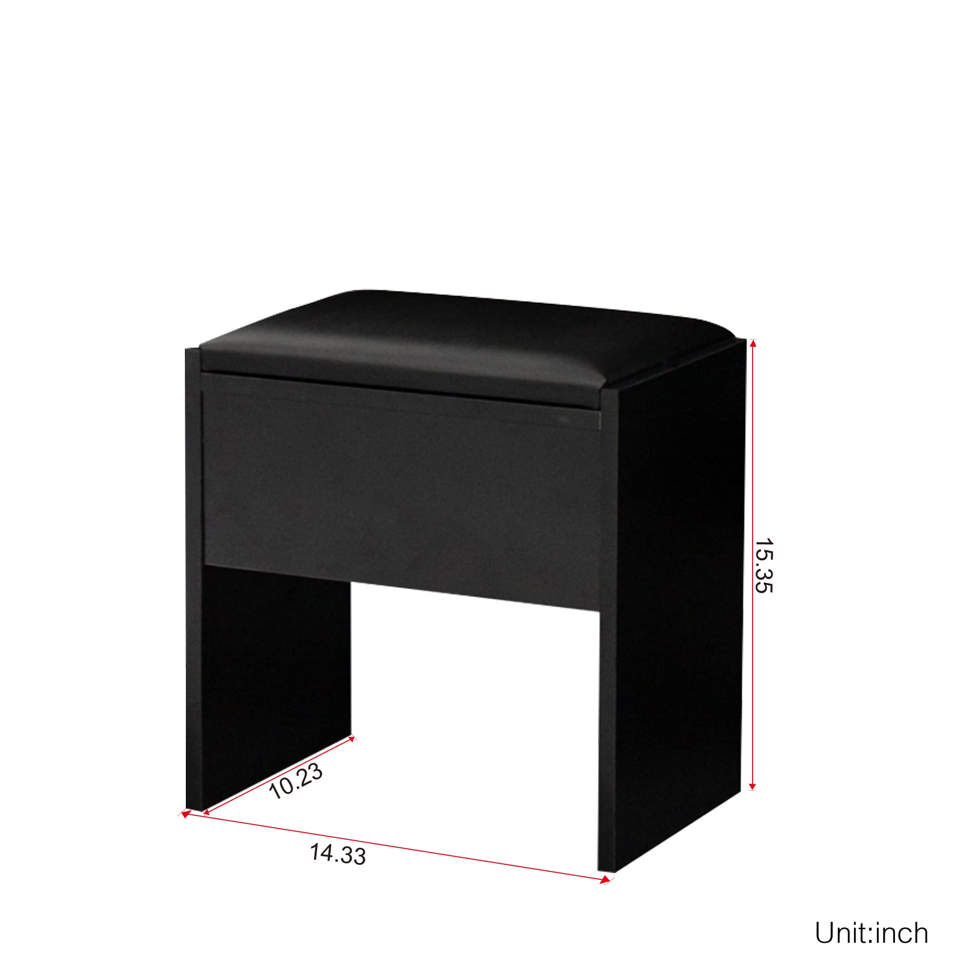 Penifun Modern Design Bedroom Makeup Dressing Table with Light and Stool, Black