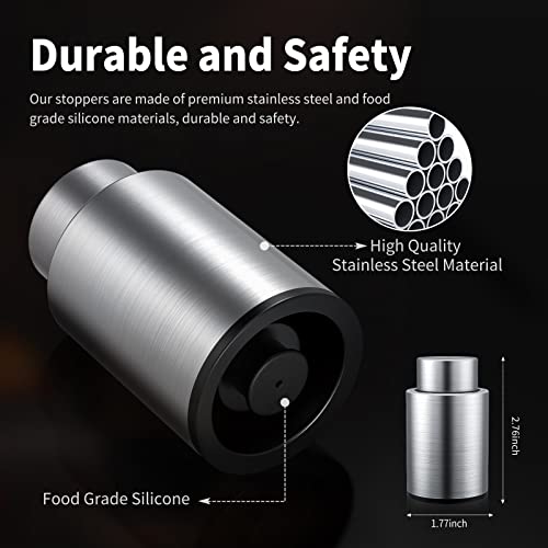 Wine Bottle Stoppers,2-in-1 Vacuum Wine Stopper,Stainless Steel Wine Savers, Reusable Wine Preserver, Vacuum Pump Corks Keep Wine Really Fresh, Best Gift Accessories,Hanlomele(1 Pack) (Silver)