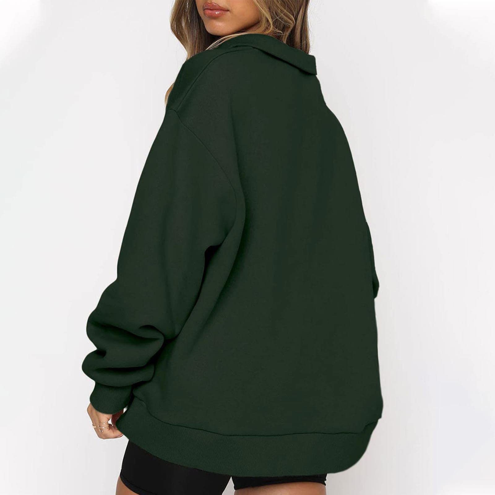 Wirziis Womens Oversized Sweatshirt Long Sleeve Solid Pullover Quarter Zip Sweater Top Teen Girls Christmas Fall Y2K Clothes, A03_green, 3X-Large
