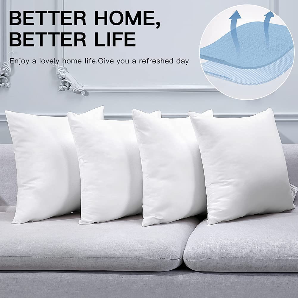 OTOSTAR 20x20 Inch Throw Pillow Inserts Set of 4 Premium Bedding Pillow Inserts Square Indoor Decorative Throw Pillows Form Pillow Stuffer for Couch Bed Sofa Sham Cushion Pillow Filler (White 20x20)