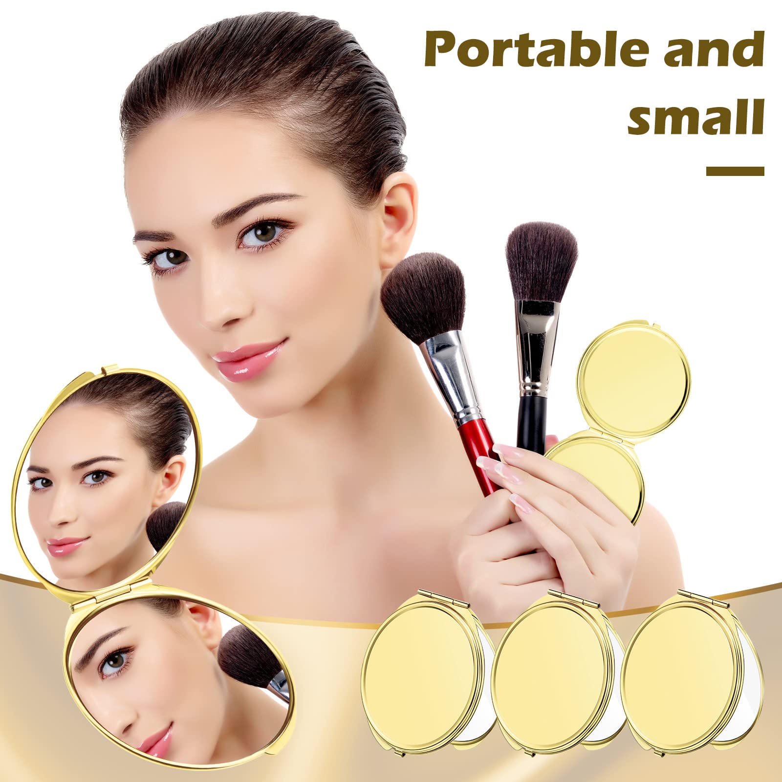 Yalikop 8 Pcs Compact Mirror Bulk with 1X 2X Magnification Double Sided Mini Travel Makeup Mirror Small Portable Pocket Mirror Folding Round Purse Compact Mirrors for Women Bridesmaid Gifts(Gold)