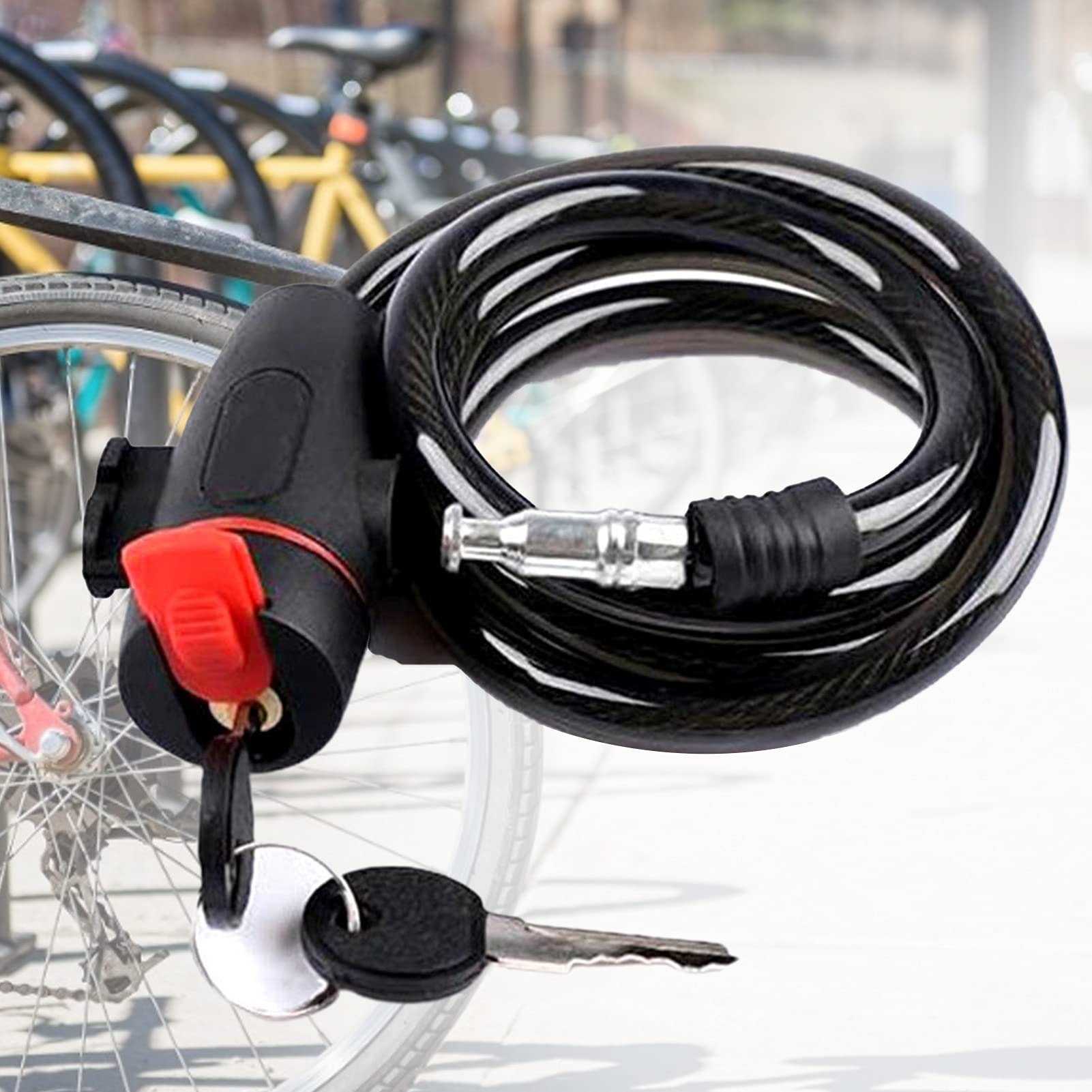 Trusway Bicycle Lock Wear-Resistant Anti-Theft Metal Sturdy Security Lock Double Loop Vinyl Coated Self Coiling for Door All Bicycle Motorbike Gate Black
