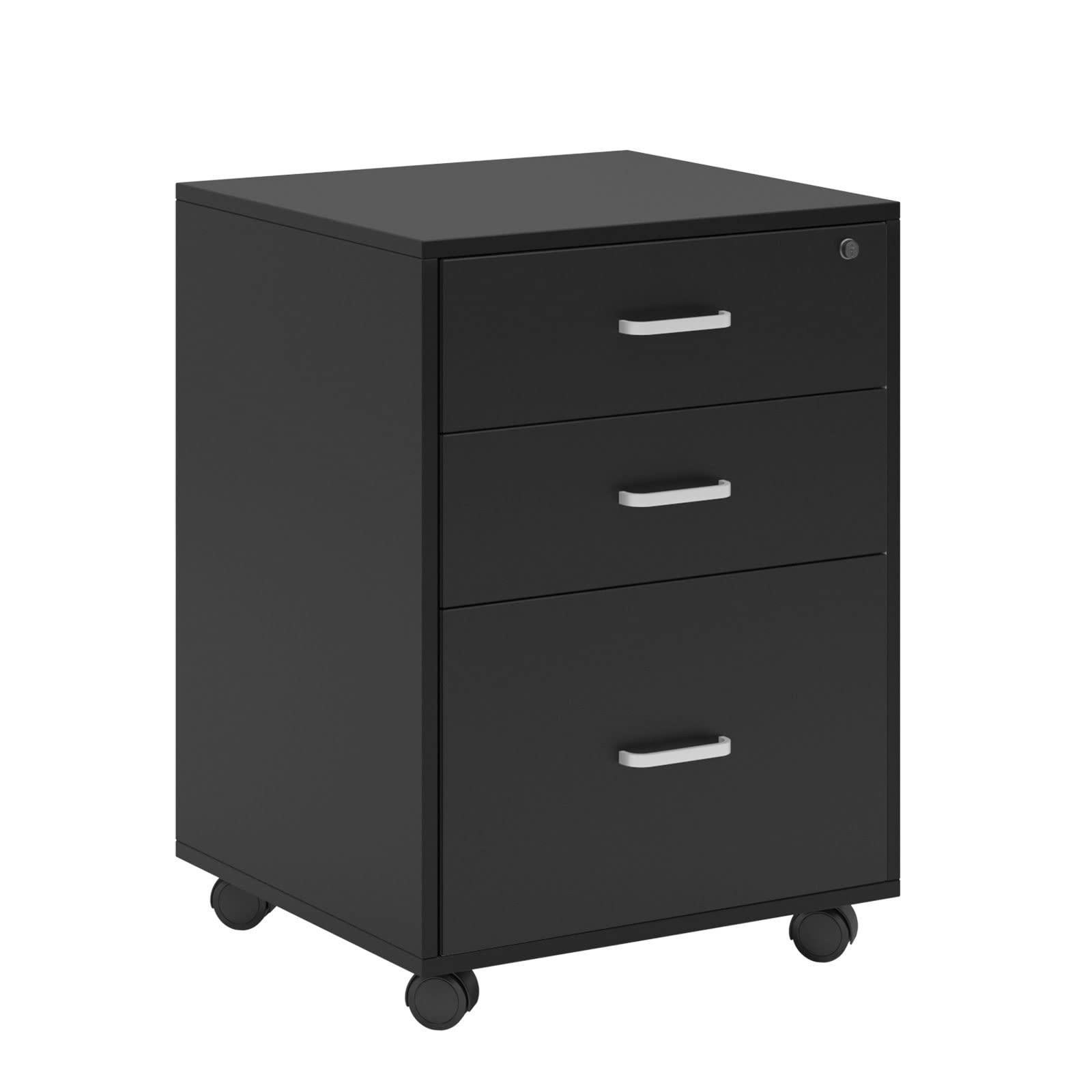 SogesHome File Cabinet with 3 Drawers, Office Storage File Cabinet on Wheels, Under Desk Filing Drawer Storage for Home (Black)