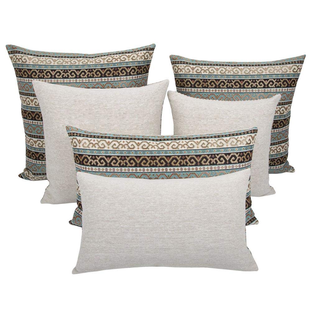pillowerus Boho Square Throw Pillow Covers Turquoise and Black - 20 x 20 Inches Decorative Kilim Pillows, Hippy Room Decor for Couch, Bohemian Outdoor Case for Farmhouse, for Sofa