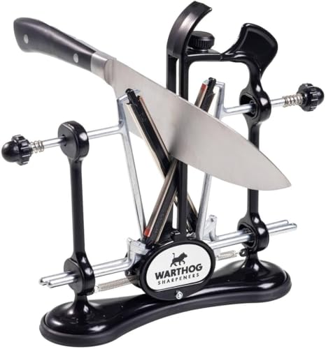 Warthog V-Sharp A4 Professional Knife Sharpener, Ideal for Cooks, Fishermen, Hunters, 325 Grit Diamond Rods with Adjustable Angles, Metal Frame Construction, Red