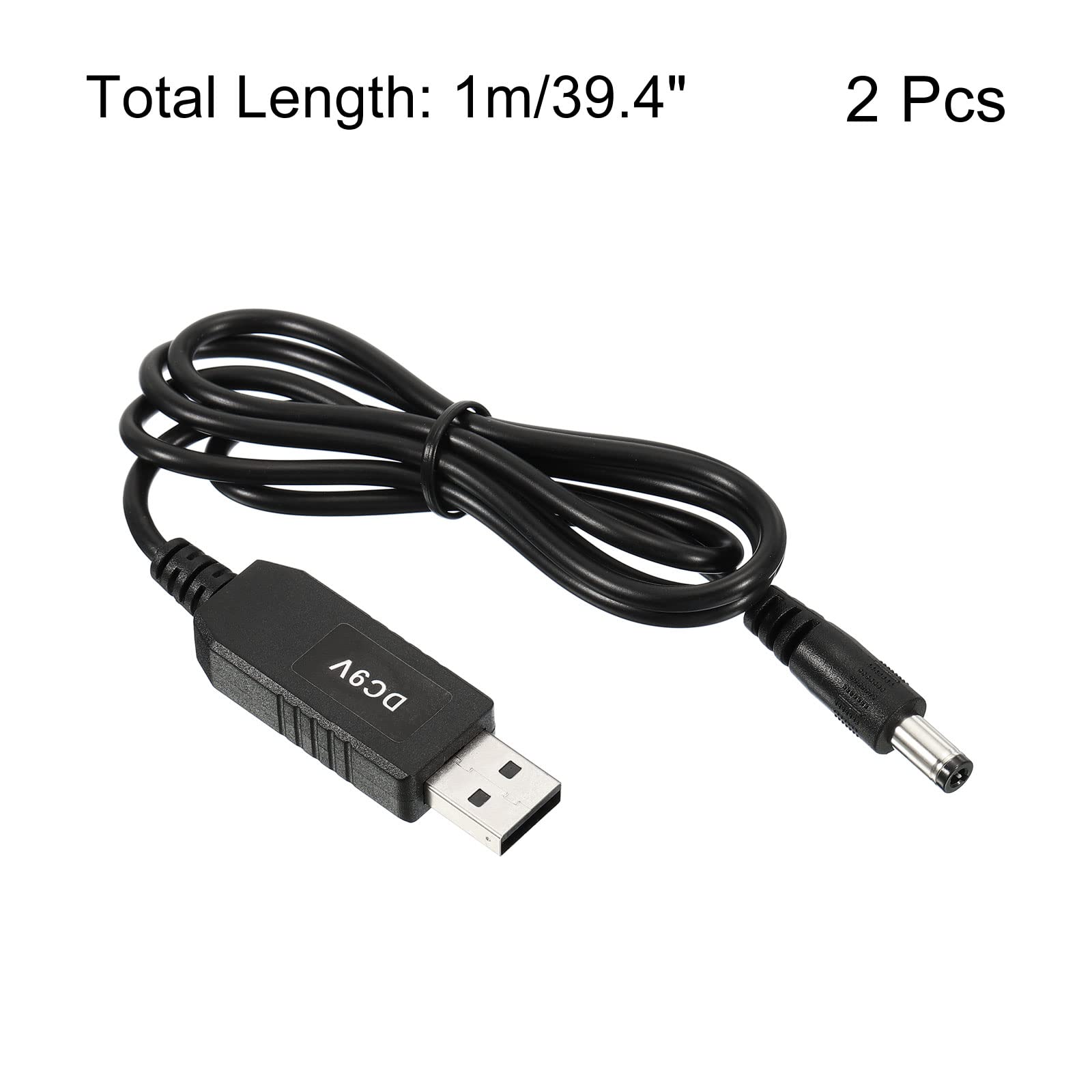PATIKIL 6W 0.66A USB Step Up Voltage Converter, 2 Pack DC 5V to DC 9V Power Supply Adapter Jack 5.5x2.5mm Cable for Router LED Lamp Speakers