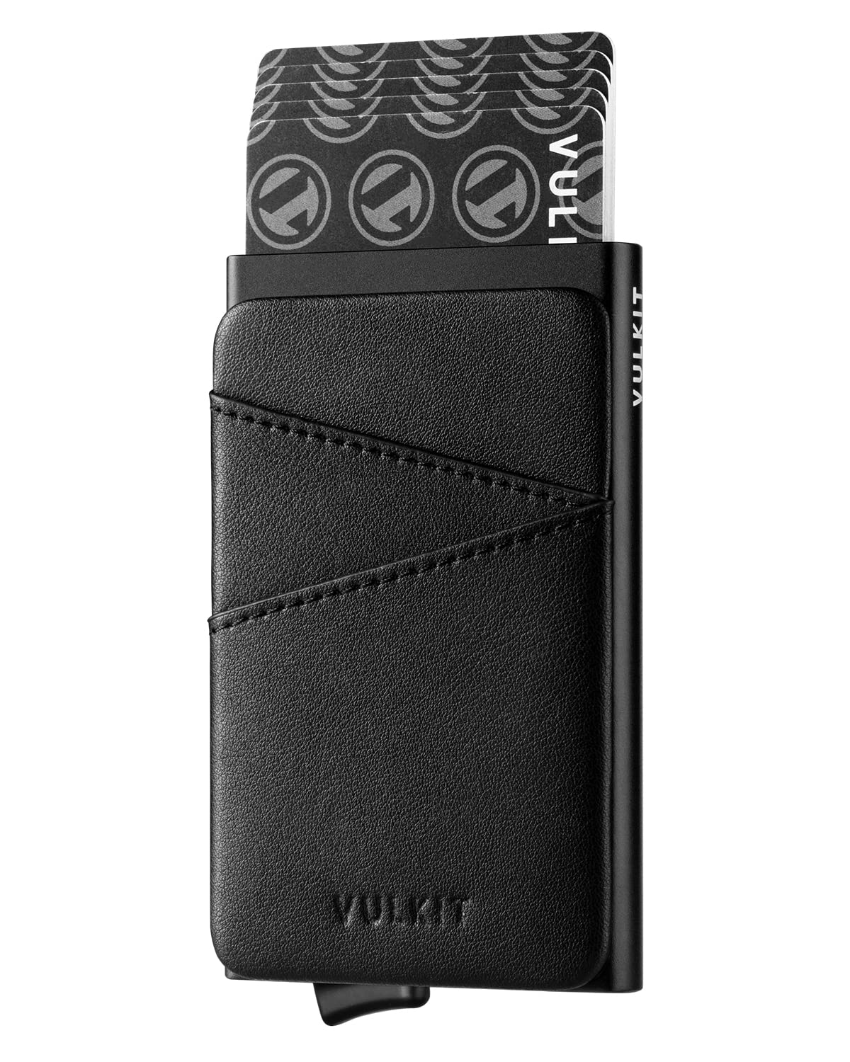 VULKIT Credit Card Holder Pop up Wallet with Extra Leather Slots RFID Blocking Slim Metal Card Case for Men or Women(Brown)