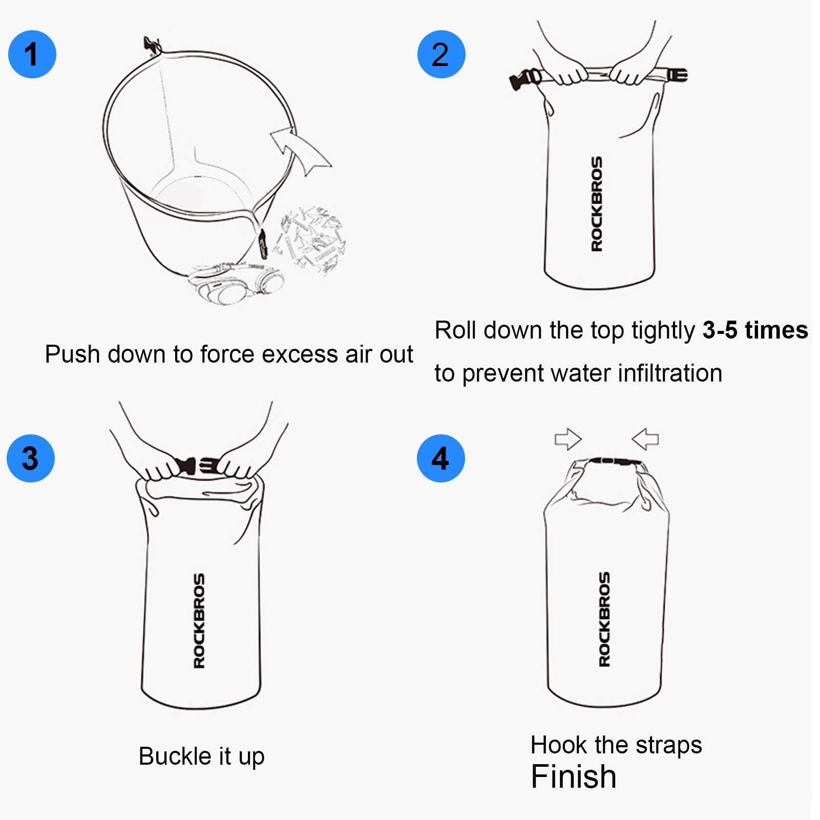 ROCKBROS Waterproof Dry Bag Heavy Durable Beach Backpack 2L 5L 10L 20L 30L Floating Dry Sack for Boating Kayaking Camping Swimming Rafting Hiking Fishing