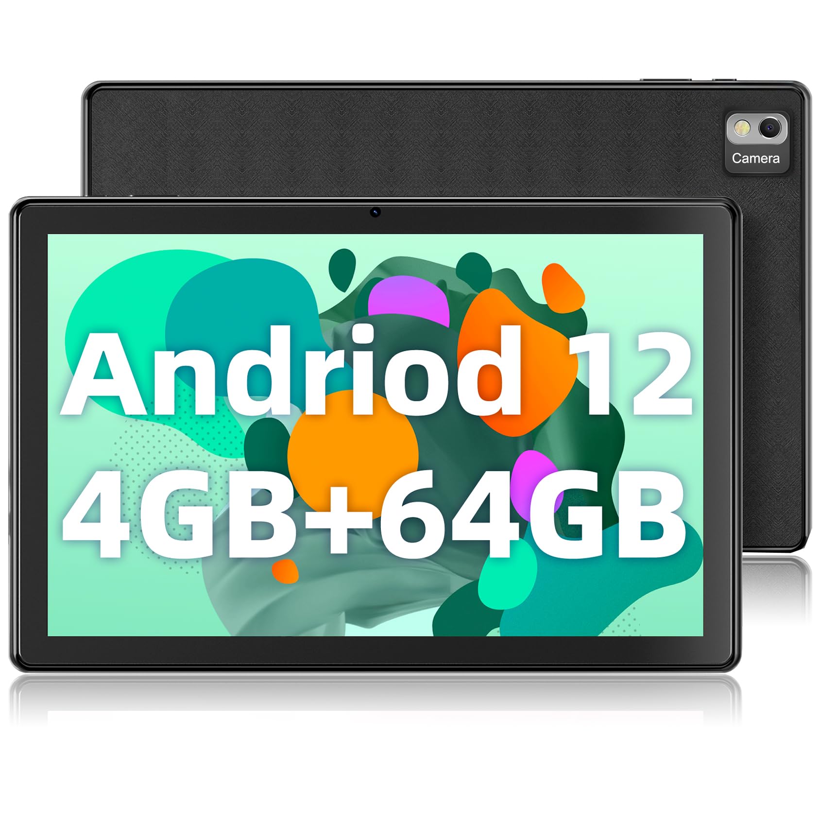 SGIN Tablet, 10 Inches Android 12 Tablet with 4GB RAM 64GB ROM, Octa-Core 2.0GHz Processor, 1280 * 200 IPS, 2MP+5MP Camera, 6000mAh, WiFi, Bluetooth 5.0, GPS, 256GB Expansion,Black