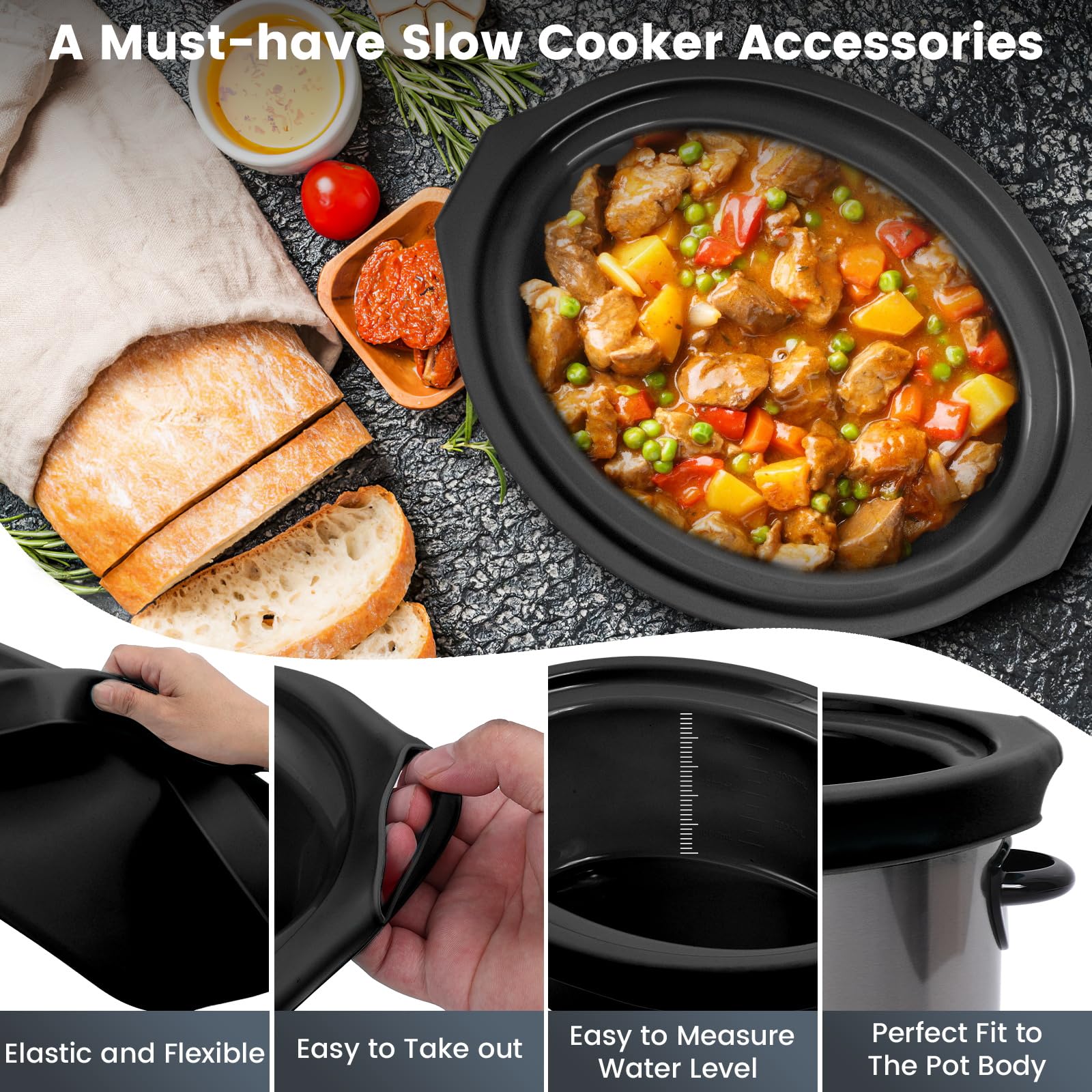Slow Cooker Liners fit Crock Pot 7-8 QT,Maywe Tanso for Crock Pot Liners For 7-8 Quart Oval or Round Slow Cookers,Reusable & Leakproof Silicone Slow Cooker Liner For Crock Pot,Dishwasher Safe BPA Free