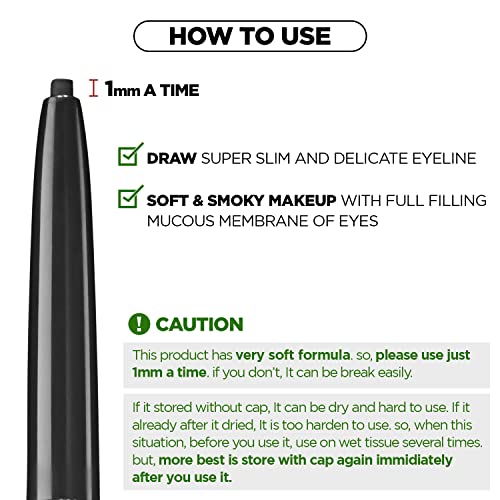 THESAEM Eco Soul Powerproof Super Slim Eyeliner - Smudge Proof Gel Eyeliner - Micro Precision Tip (2mm) - Highly Pigmented & Long-lasting Eye Makeup Glides on Smoothly, 0.1g (BK02 Ash Black)