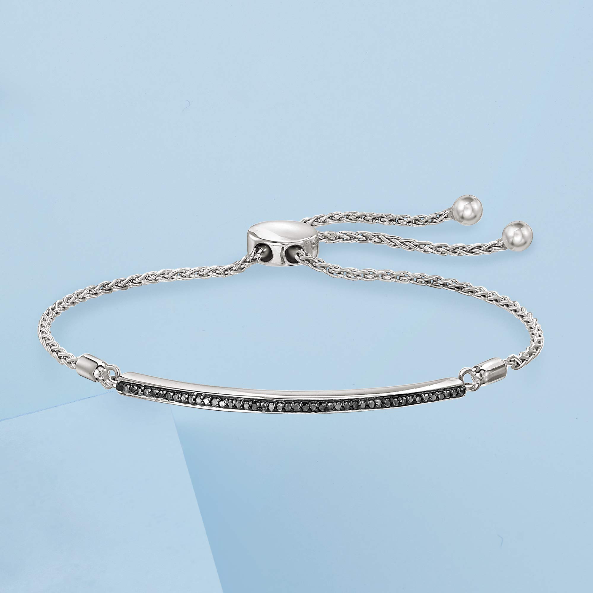 Ross-Simons 0.15 ct. t.w. Black Diamond Bar Bolo Bracelet in Sterling Silver