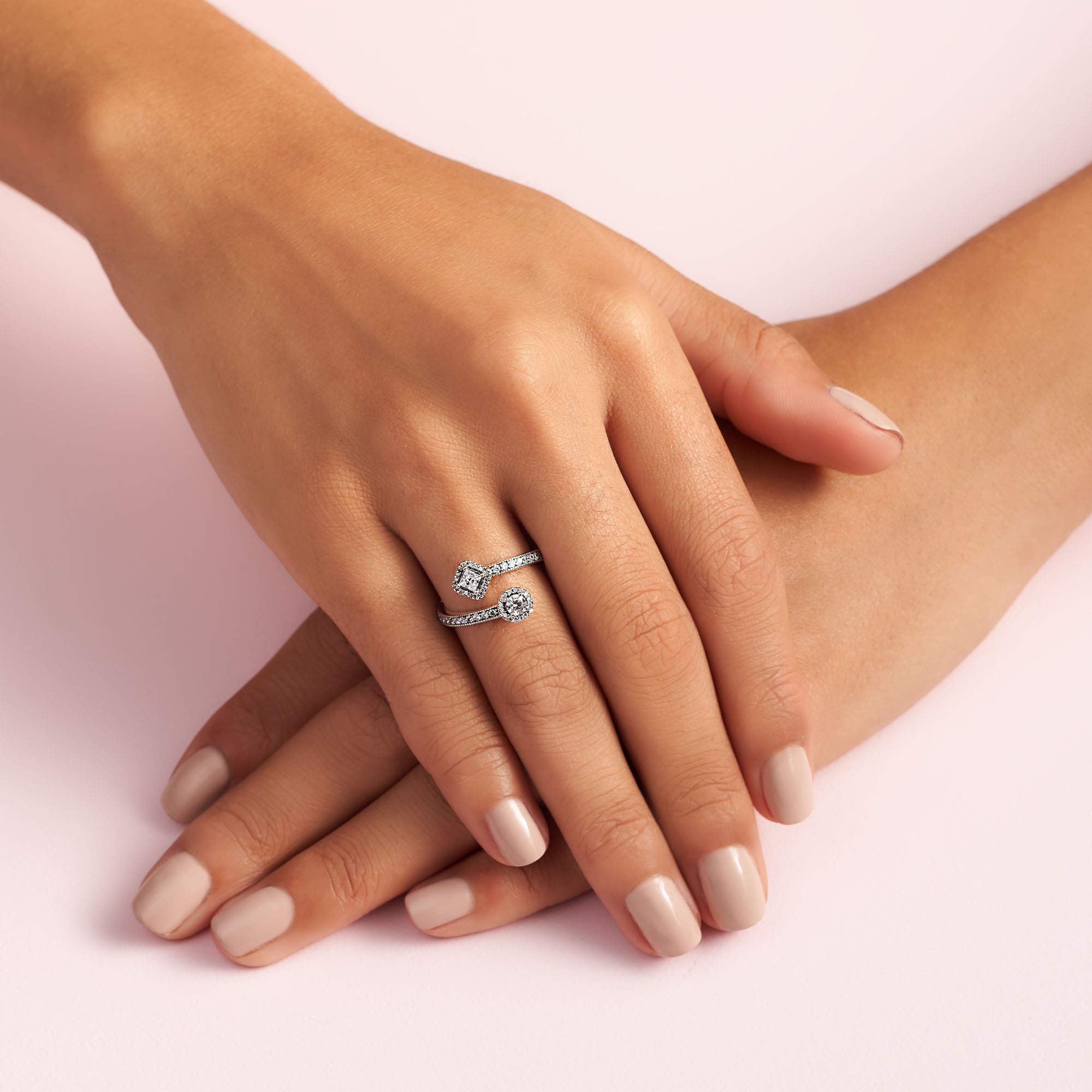 Pandora Sparkling Square and Circle Ring - Open & Adjustable Ring for Women - Gift for Her - Sterling Silver with Cubic Zirconia - Size 4.5