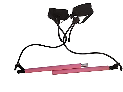 Resime Bar - Portable Pilates Bar Kit with Upgraded 30LB Adjsutable Foot Resistance Bands. Resistance Bands. for Pilates Toning Sticks. Pilates Reformer Machine (Pink)