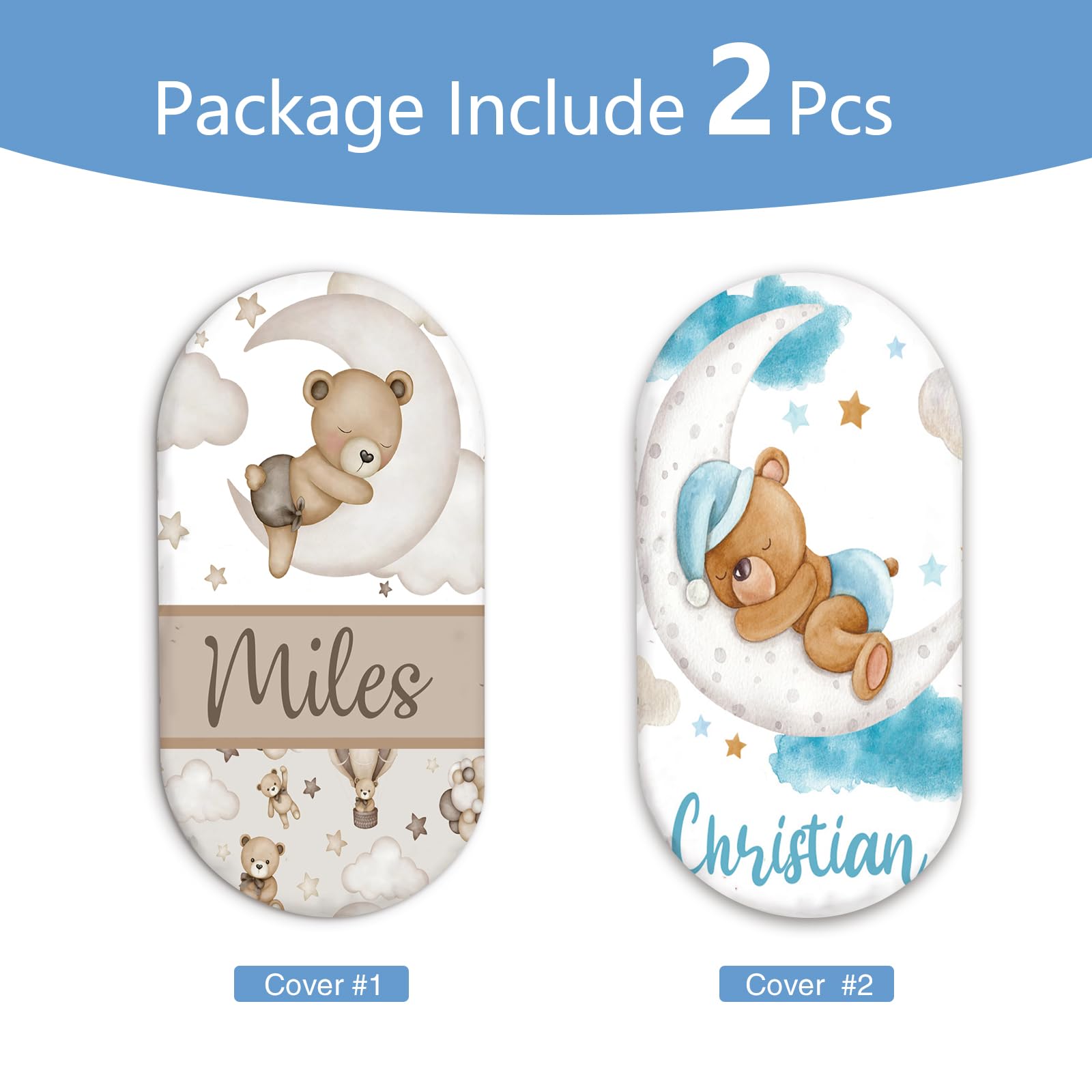 Personalized Bassinet Sheet Set 2 Pack for Baby, Custom Bassinet Mattress Sheets with Name, Universal Fitted for Various Cradle Mattress Pad, Blue & Brown Bear Bassinet Sheets for Boys (16" x 32")