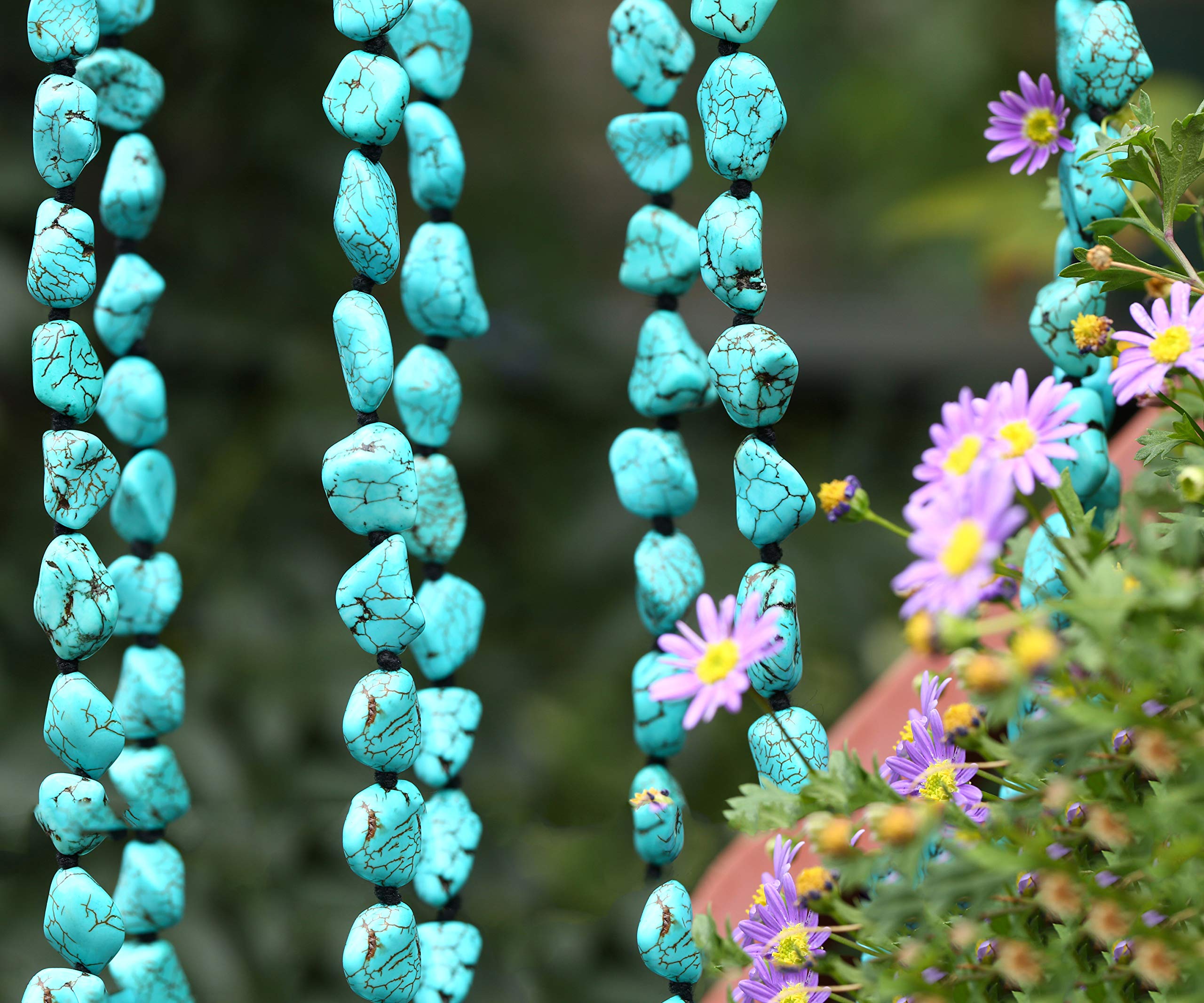 POTESSA Turquoise Beads Endless Necklace Long Knotted Stone Multi-Strand Layer Necklaces Handmade Jewelry 47''