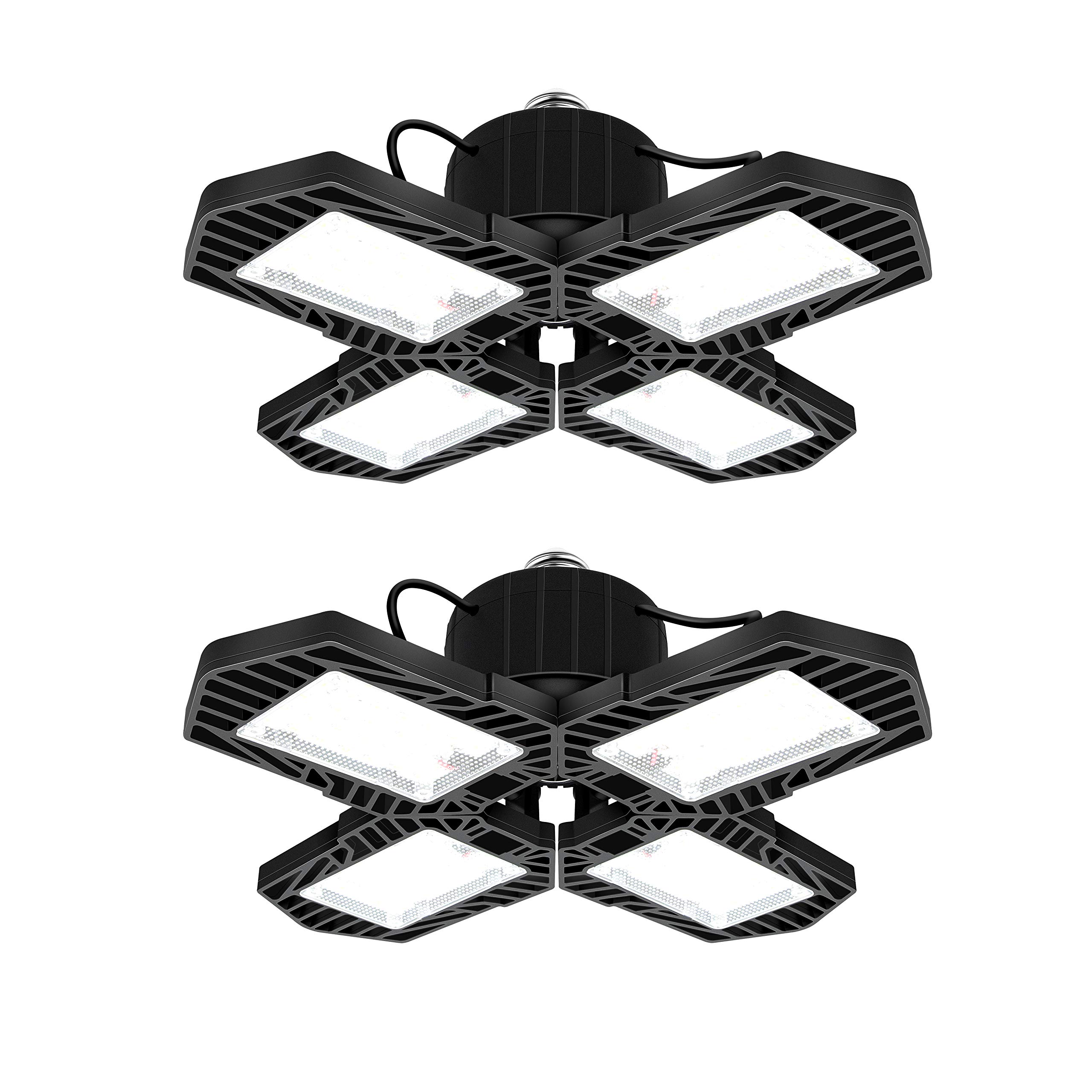 PIMDIR 60W LED Garage Lights 2PACK, 6000LM Daylight LED Light, Deformable Garage Ceiling Lights, E26/E27 LED Shop Light for Workshop, Basement and Warehouse