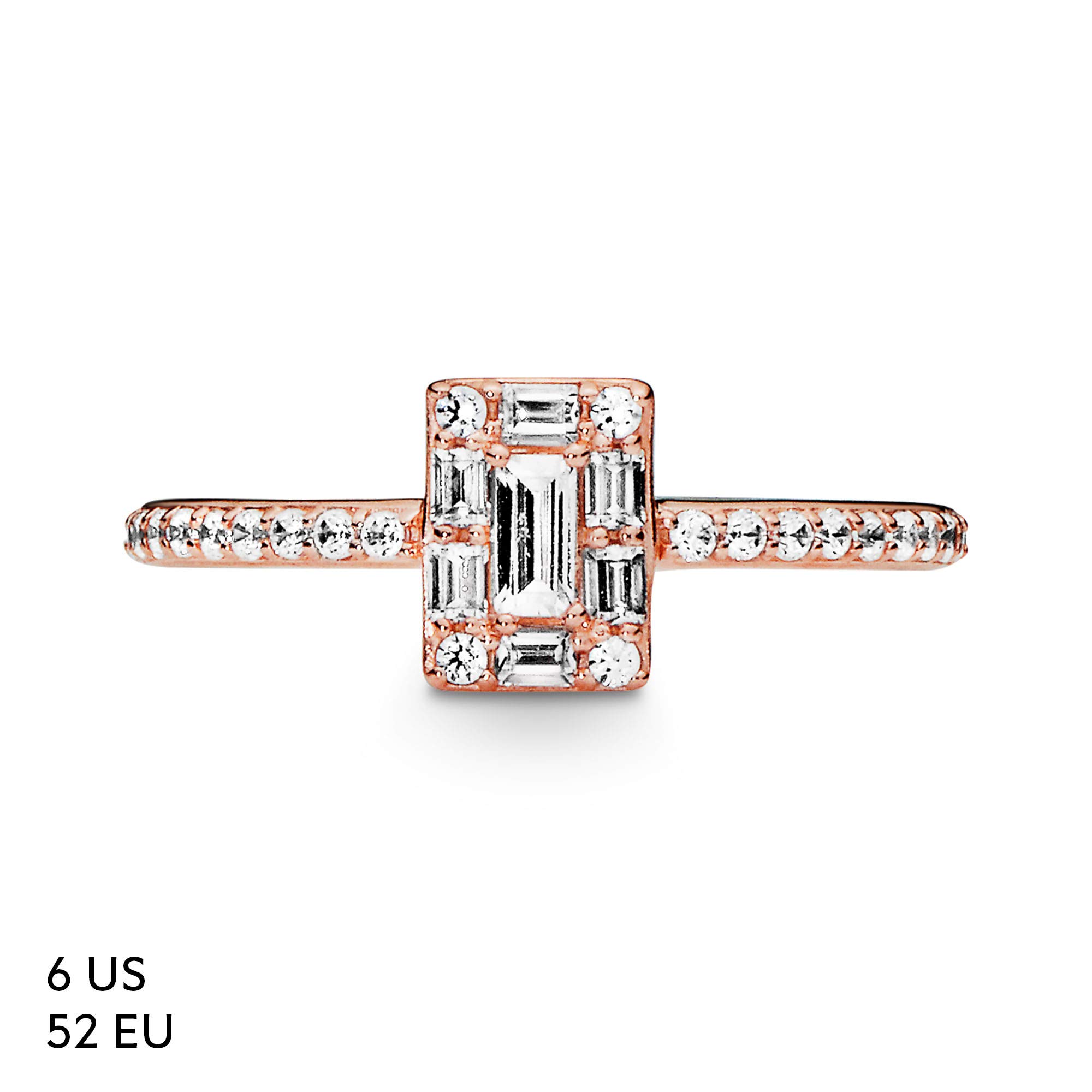 Pandora Sparkling Square Halo Ring - Timeless and Elegant Ring - Promise Ring for Women - Layering or Stackable Ring - Gift for Her - 14k Rose Gold-Plated Rose with Cubic Zirconia - Size 6