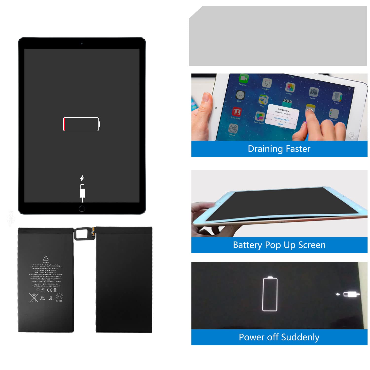 oGoDeal A1577 Battery for iPad Pro 12.9 (1st Gen) Battery Replacement Repair Kit (2015, A1584 | A1652) + Tools + Adhesive
