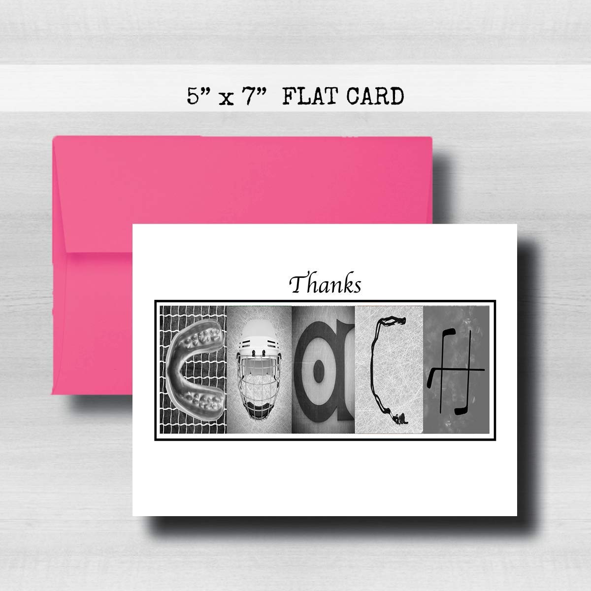 Personalized Hockey Black and White Coach Thank You Card, 5"x 7" FLAT CARD, Greeting Cards