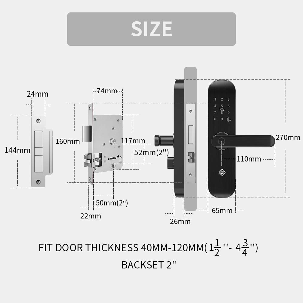 PINEWORLD E202PRO WiFi and Bluetooth Smart Lock, Fingerprint Keyless Entry Door Mortise Lock, App Remotely Control Office Apartment Business Manage Door Lock, Handle Free Reversible