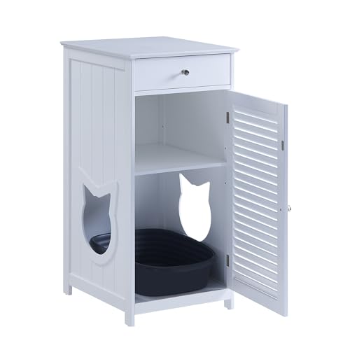 Penn-Plax Cat Walk Furniture: Contemporary Home Cat Litter Enclosure - Storage Drawer, Inner Shelf, and Shutter Style Door - White