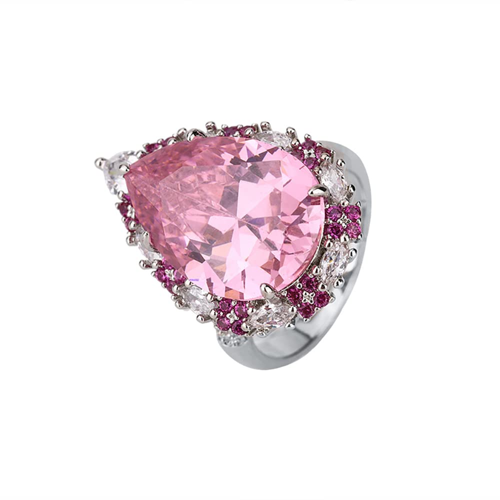 Women's Engagement Ring, S925 Silver Wedding Ring, Imitation Pink Diamond Ring with Water Drop Gemstone Ring Center Stone 13 * 18 Women's Jewelry with Gift Box (Crystal Adjustable)