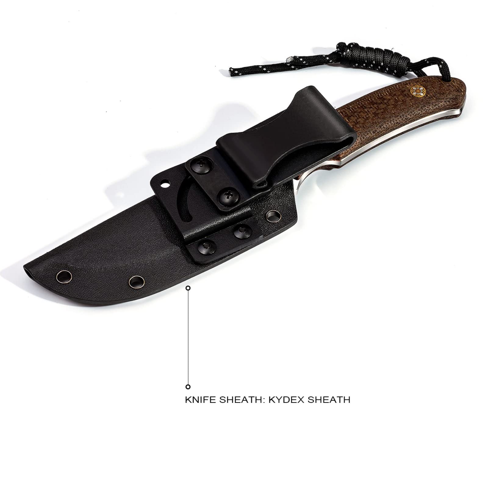 Tunafire Hunting Fixed Blade Knife,D2 Steel Blade Full Tang Knife for Men Survival Bushcraft,EDC Outdoor Camping Knife with Micarta Handle and Kydex Sheath