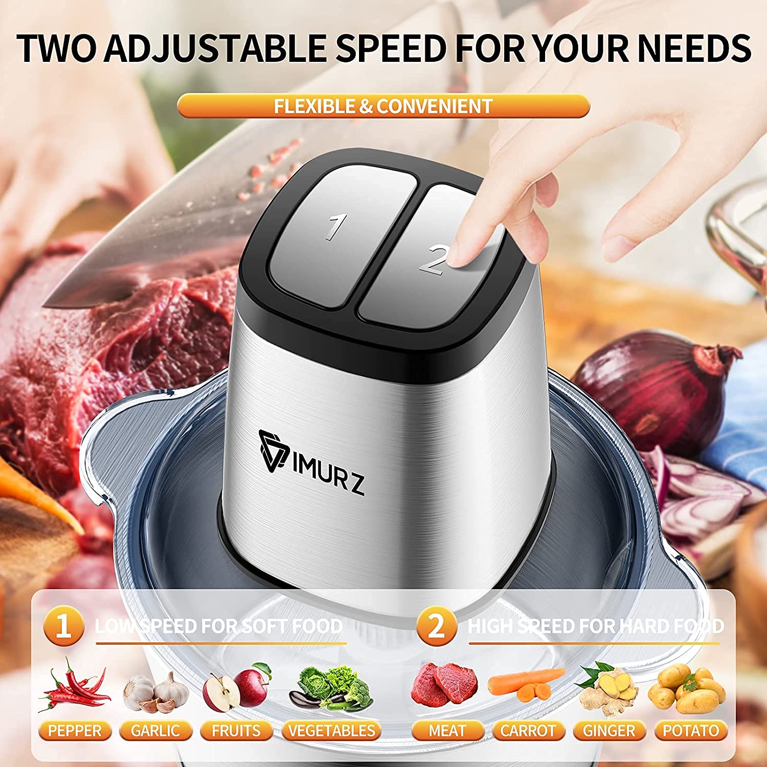Small Food Processor,IMURZ Mini Food Chopper Electric, Meat grinder Blender(Table Blender) , mini chopper 300W Kitchen ,For Vegetable, Fruit, Onion, Garlic -2 Cup