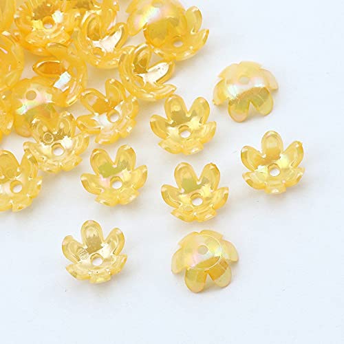 NHBT YU 50pcs 13mm Multicolor AB Color Flower Bead Caps Acrylic Beads for Jewelry Making Finding DIY Handmade Accessories T725 (Color : Yellow)