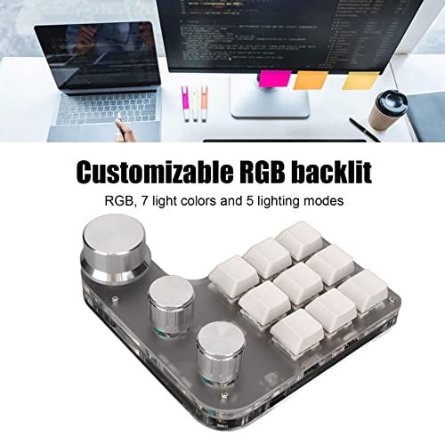 Yoidesu Mini 9 Key Mechanical Keypad RGB Gaming Keyboard Portable One Handed Fully Programming Keys with 3 Knobs for Windows Computer Gaming Software (White)