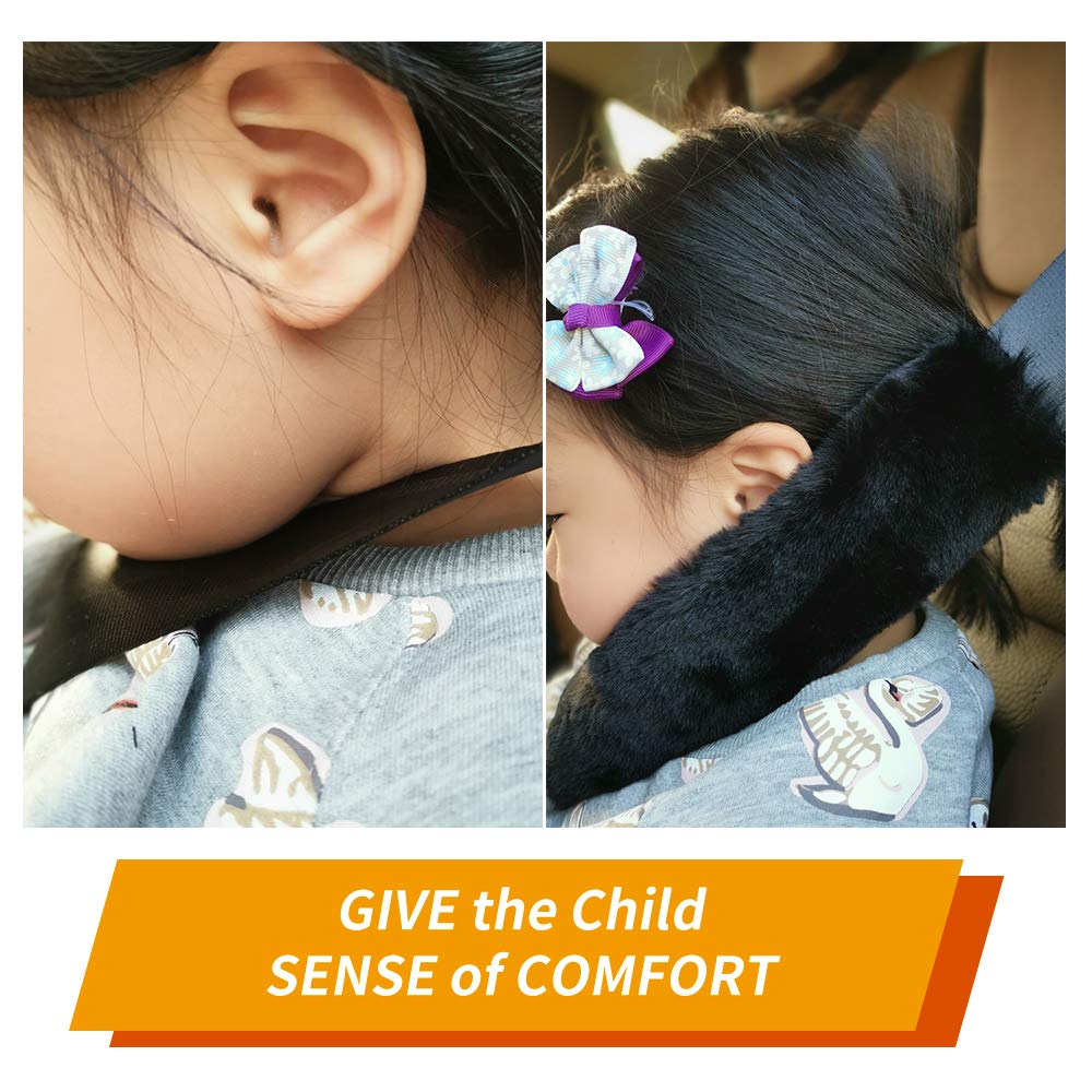 Seatbelt Pillow,Car Seat Belt Cover(4PACK),Vehicle Shoulder Pads,Safety Belt Protector,Super Soft Auto Seat Strap Headrest Neck Support Pillow for Kids,Hand Grip(Black)