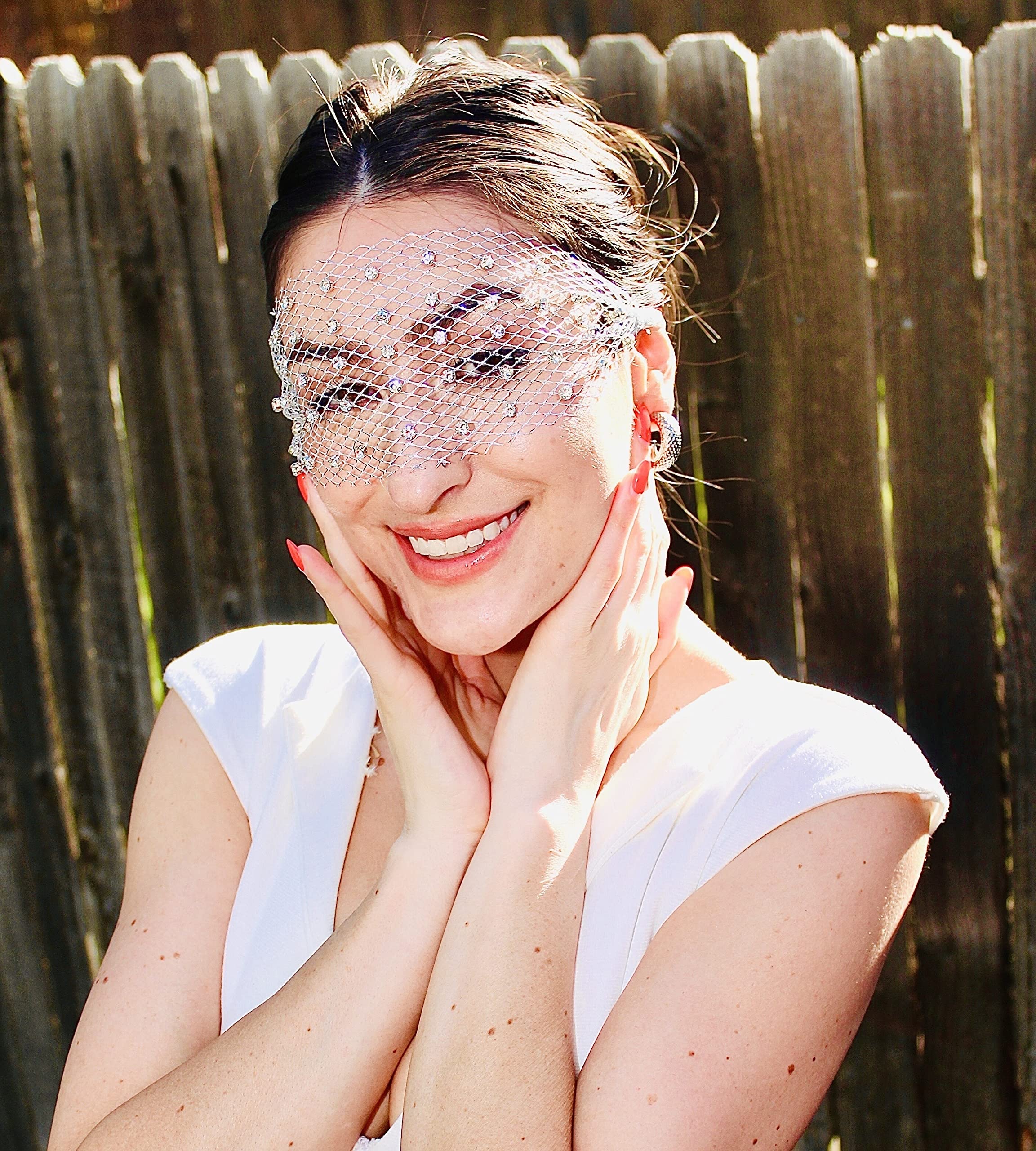 Sun Goddess Headpiece (Silver Eye Veil with Rhinestones), One size fits all