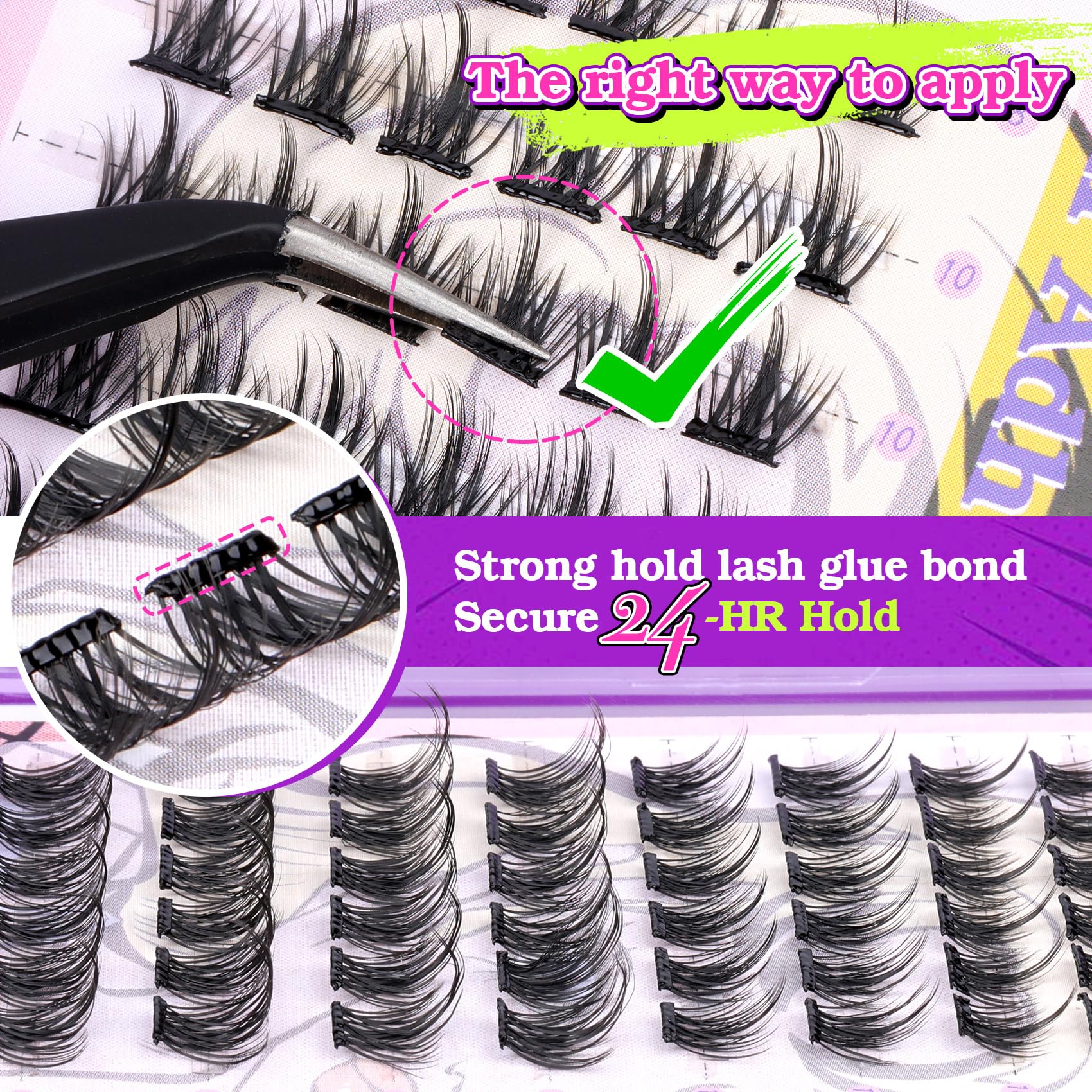 Self Adhesive Lash Clusters Reusable Eyelashes DIY Lash Extension Kit with Eyelash Brush Tool and Lash Tweezers Eyelash Extension Kit for Beginner DIY at Home