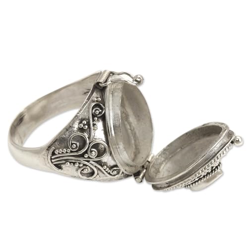 NOVICA Artisan Handcrafted .925 Sterling Silver Garnet Solitaire Locket Ring Red Single Stone Indonesia Birthstone 'Secret Love'