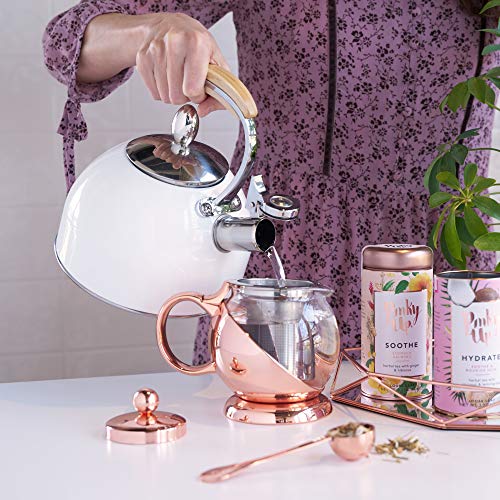 Pinky Up Presley Tea Kettle, Stovetop Stainless Steel Kettle, Whistling, Tea Accessory gifts, Fast Boil Water Kettle, Wooden Handle, 70 oz, Pistachio