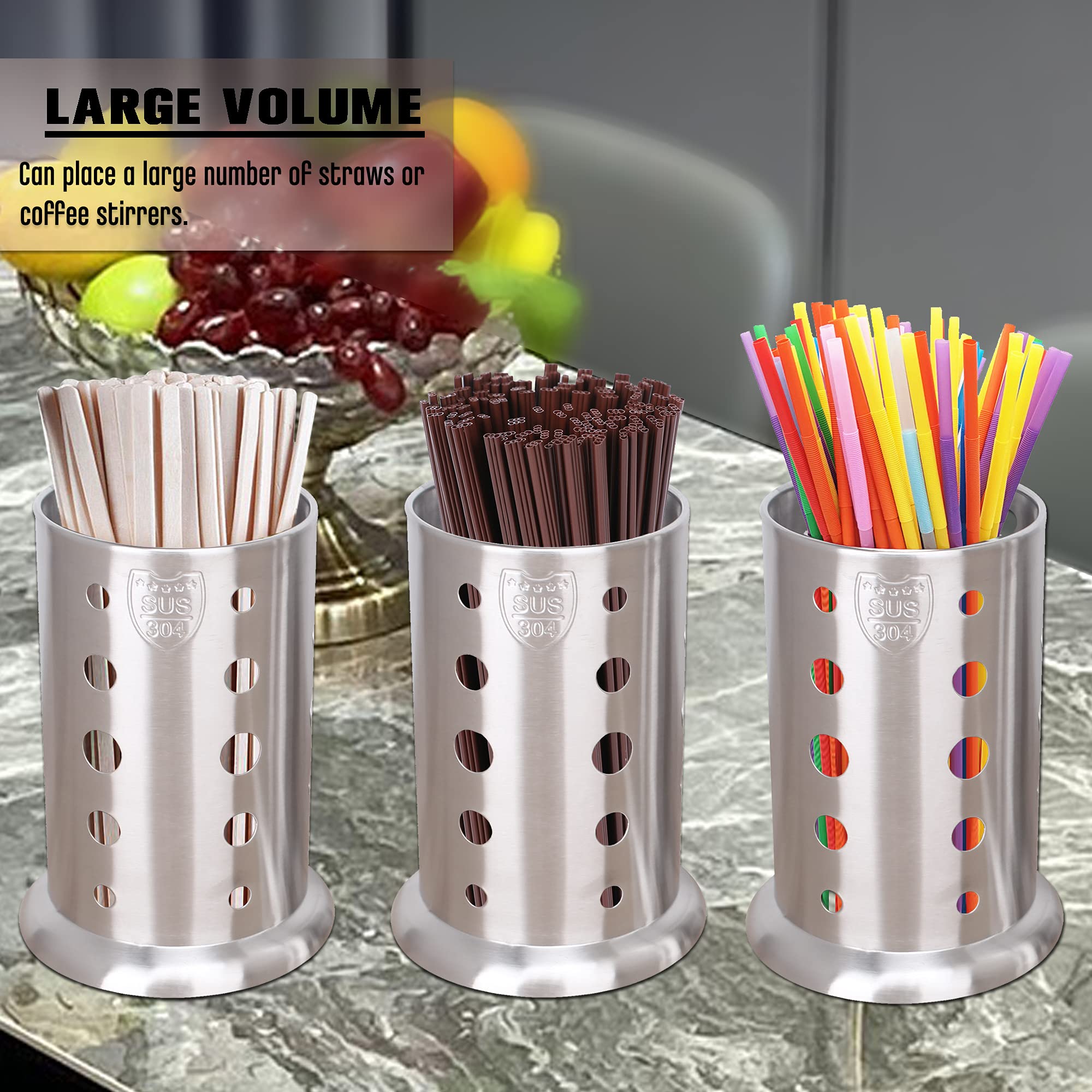 WillFee 304 Stainless Steel Straw Holder, Counter-top Straw Dispenser, Kitchen Organizer for Utensils, Cutlery, Gadgets, Spoons Forks Chopsticks Storage