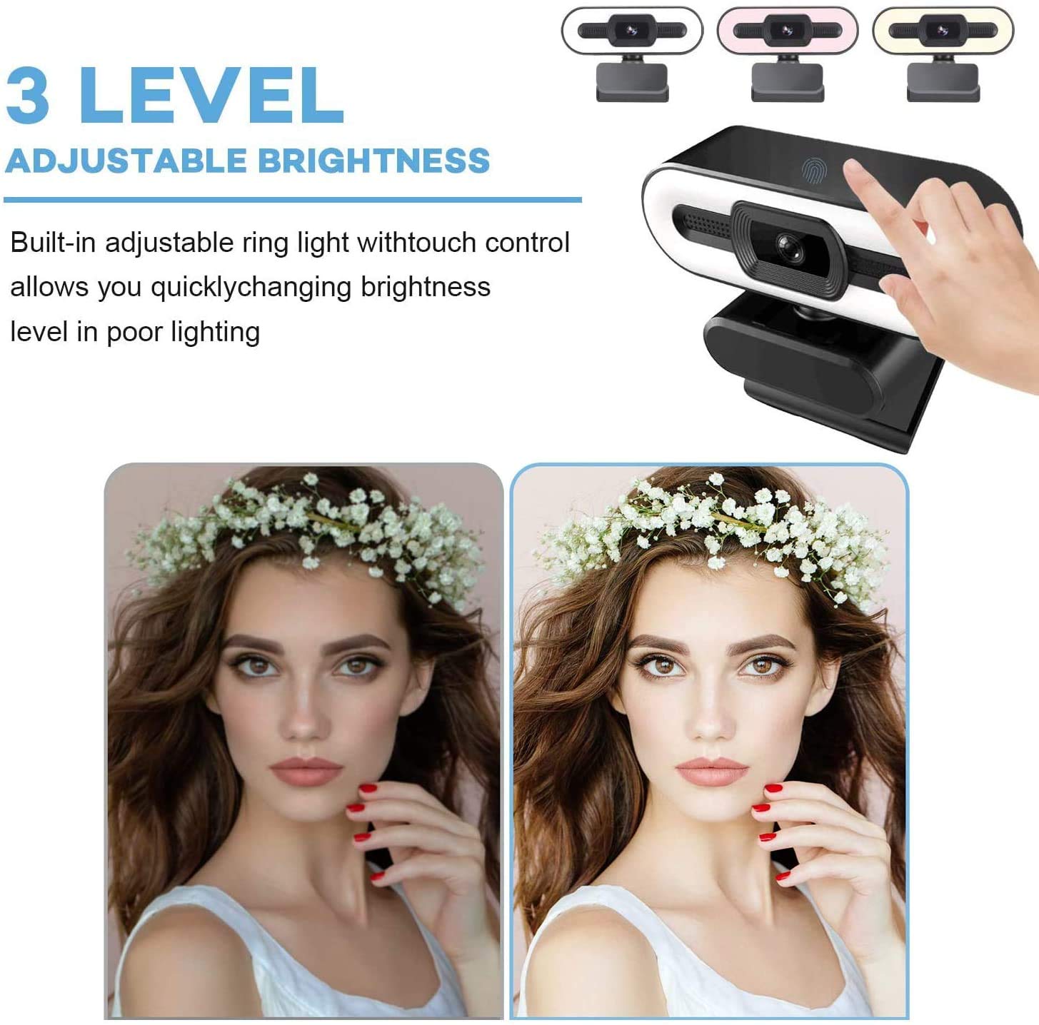 PC Webcam for Streaming HD 1080P, Free Traveler USB Pro Computer Web Camera Video Cam for Mac Windows Laptop Conferencing Gaming with Microphone & Ring Light
