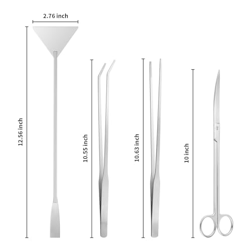 Ohtomber Aquascape Tools Aquarium Kit - 4PCS Terrarium Supplies Include Long Tweezers for Terrarium, Feeding Tongs, Aquarium Scissors, Aquarium Algae Scraper for Fish Tank Cleaning Plant Trimming