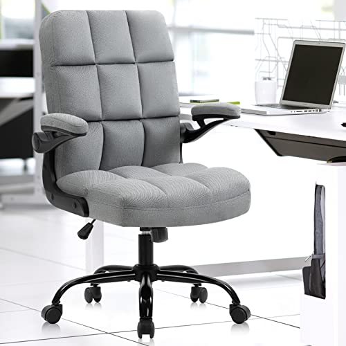 SEATZONE Home Office Chairs with Wheels, Comfortable Ergonomic Flip-up Armrest Adjustable Computer Desk Chair Backward Tilt